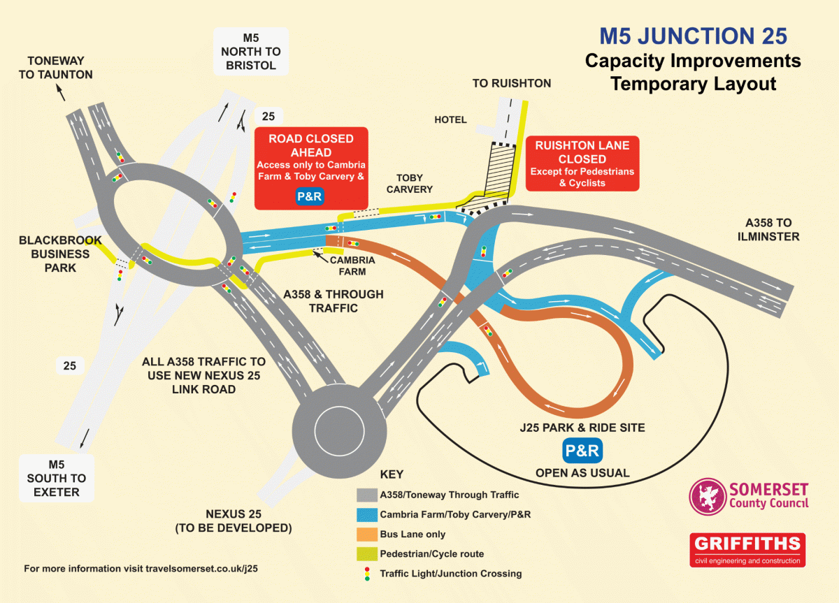 New road layout for A358 motorists heading to M5 Junction 25 - Somerset ...